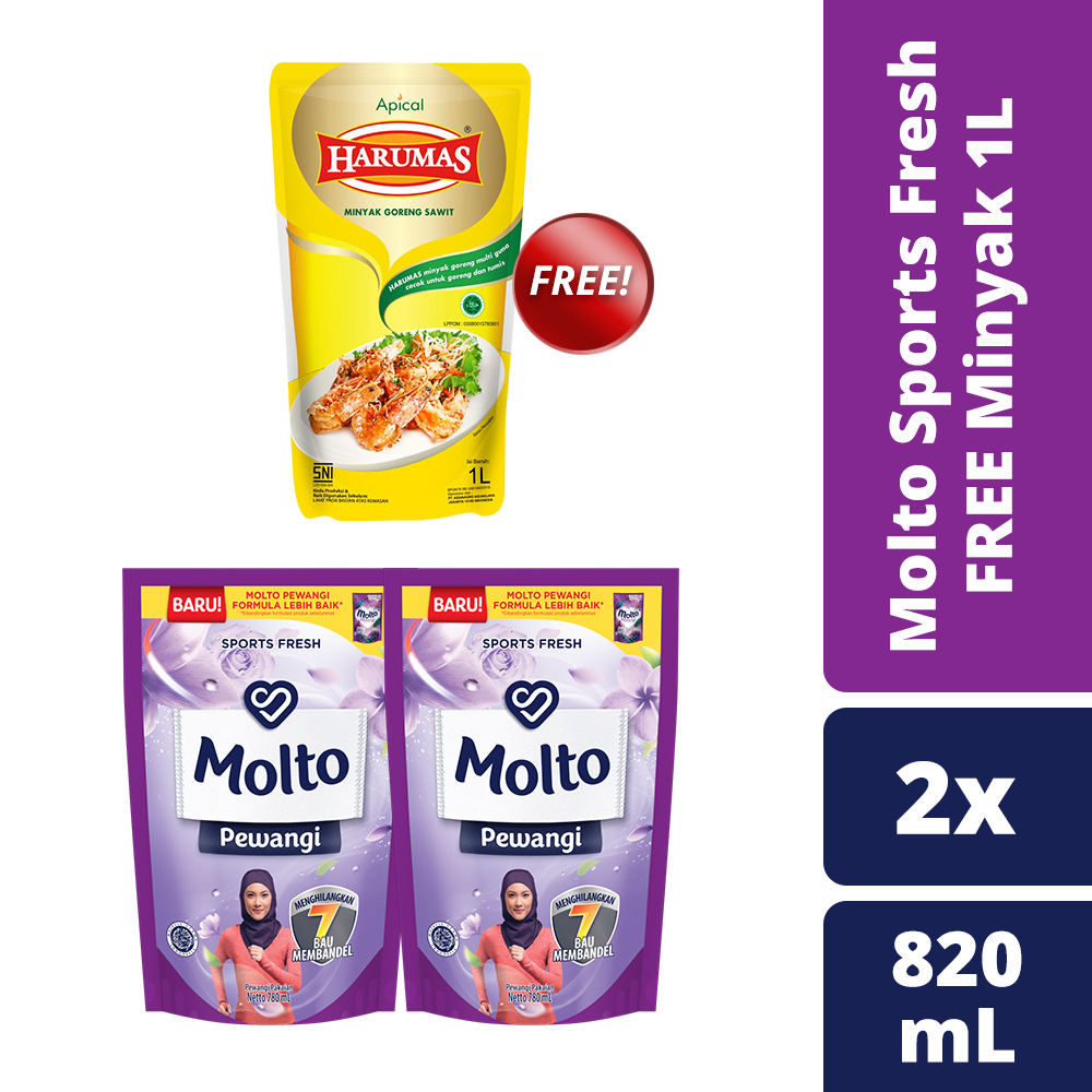 Jual Molto Pewangi Fresh 820ML isi 2 Free Minyak 1L - Kebutuhan Ibu Termurah, Harga Promo
