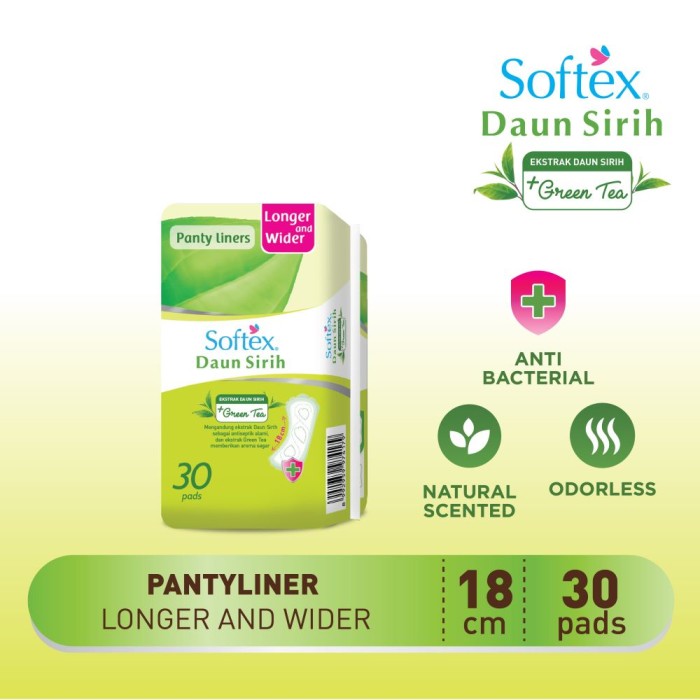 Jual Pantyliner Softex Daun Sirih + Green Tea Longer & Wider 30s ...