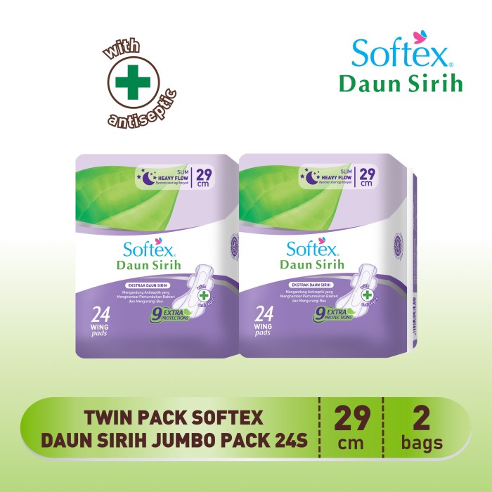 Jual Softex Daun Sirih + Vitamin E Jumbo Pack 29cm 24s x 2 Pack ...