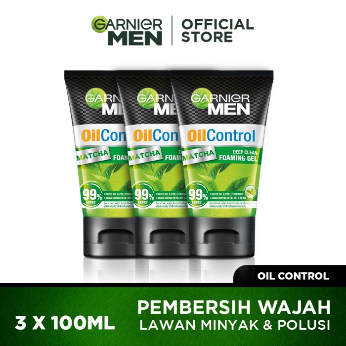 Jual Garnier Men Turbolight Oil Control Matcha Gel 100ml Pack of 3 ...